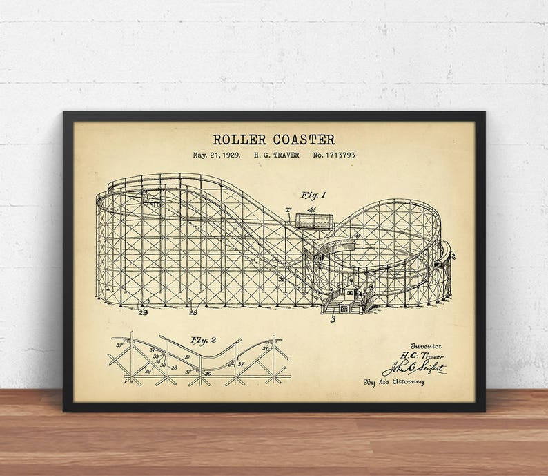 Roller Coaster 1929 Patent Print Amusement Ride Blueprint - Etsy