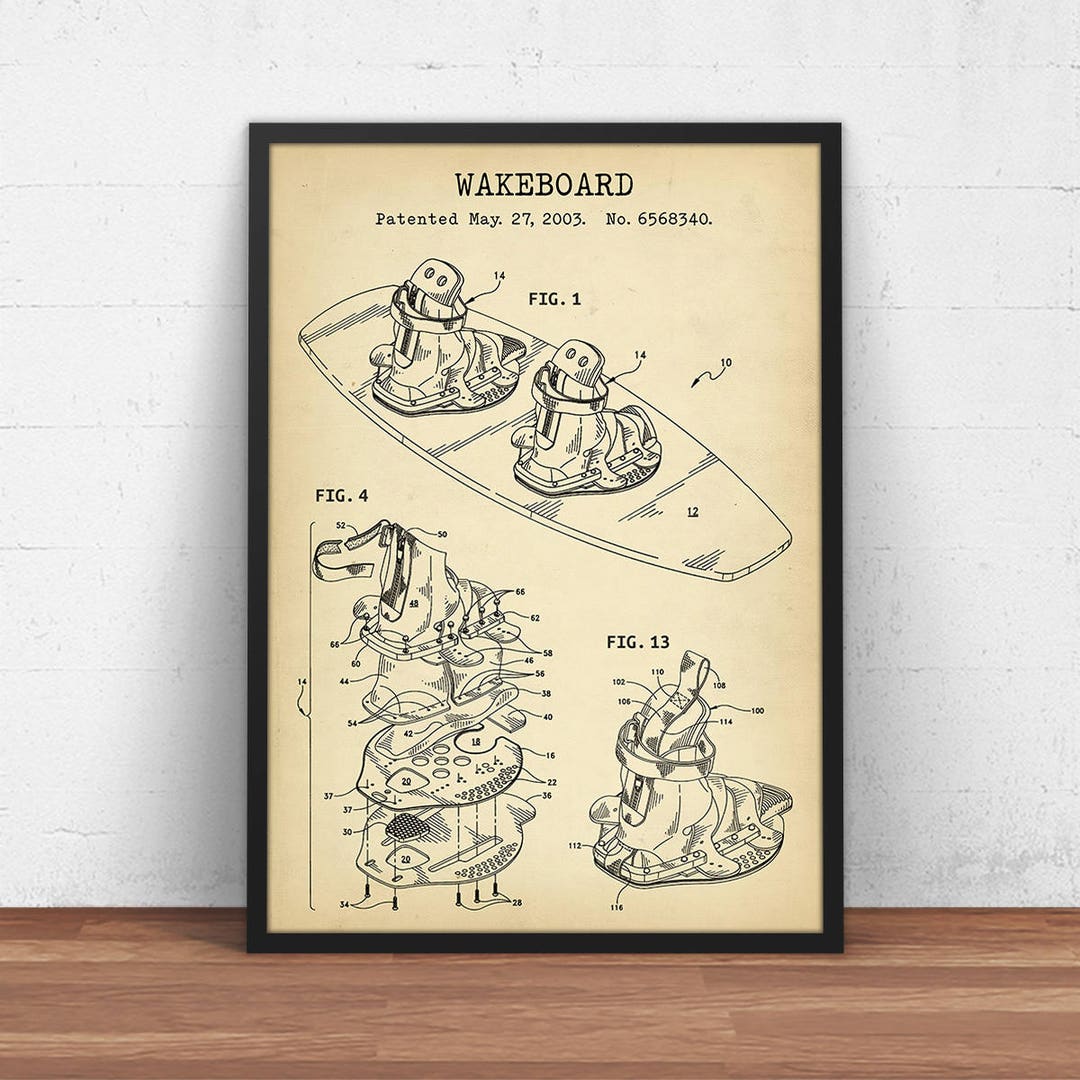 Wakeboard Blueprint Art, Patent Prints, Wakeboarding Poster, Wakeboard ...