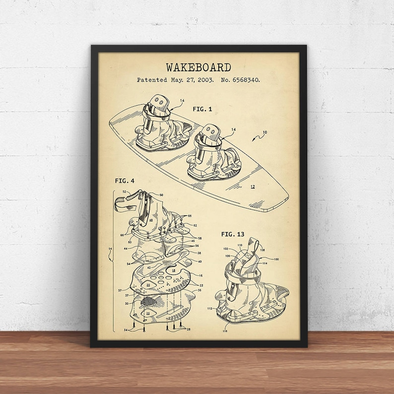 Wakeboard Blueprint Art Patent Prints Wakeboarding Poster - Etsy