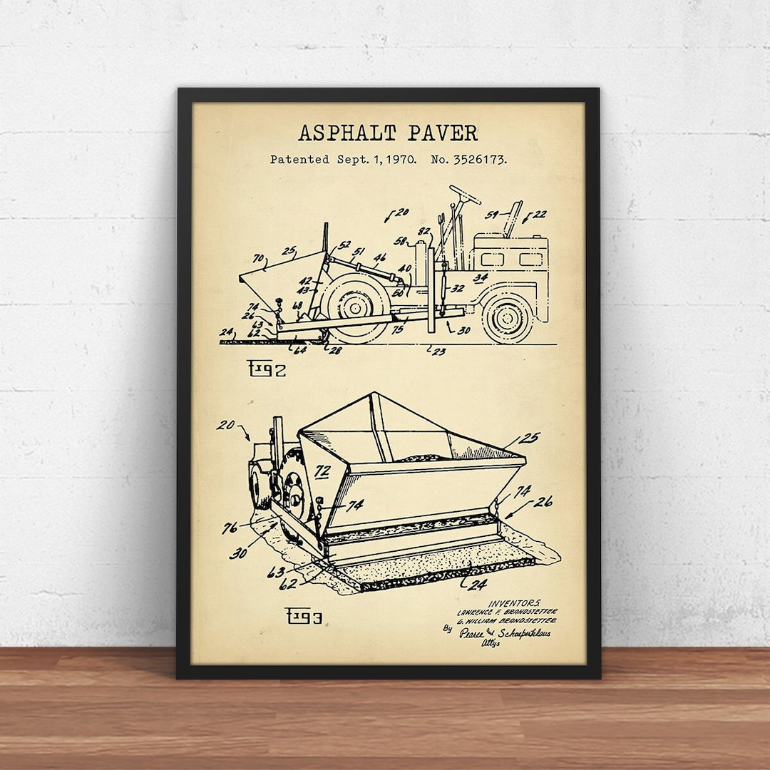 Asphalt Paver Patent Print, Asphalt Paving Machine Blueprint Art ...