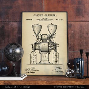 Coffee Grinder Patent Print, Coffee Poster Print, Kitchen Wall Art ...