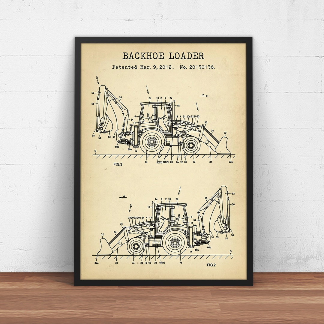 Backhoe Loader Poster Print, Backhoe Blueprint, Heavy Equipment Decor ...