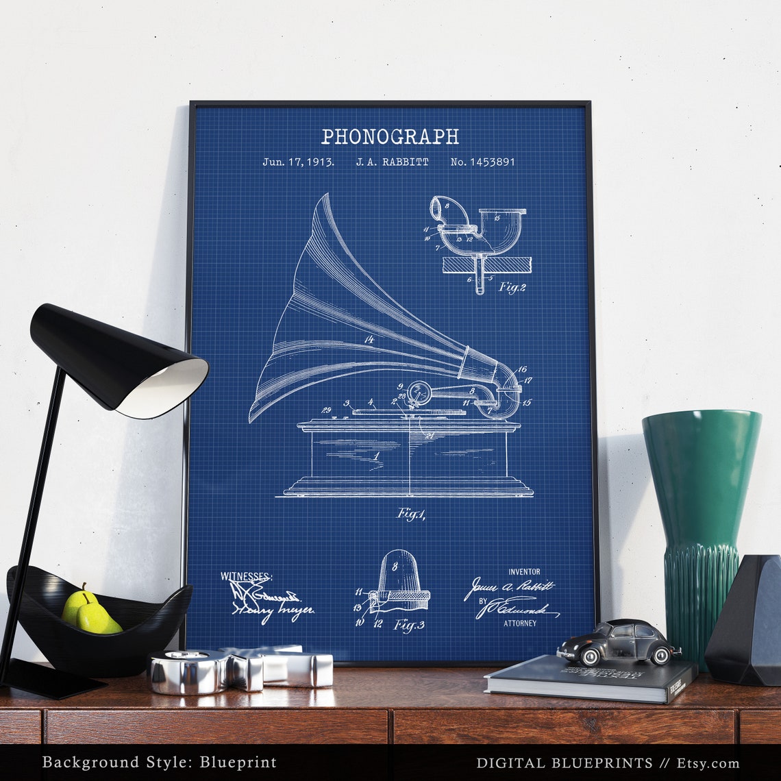 Phonograph Patent Print Record Player Blueprint Poster | Etsy