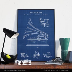 Phonograph Patent Print, Record Player Blueprint, Poster Print, Music ...