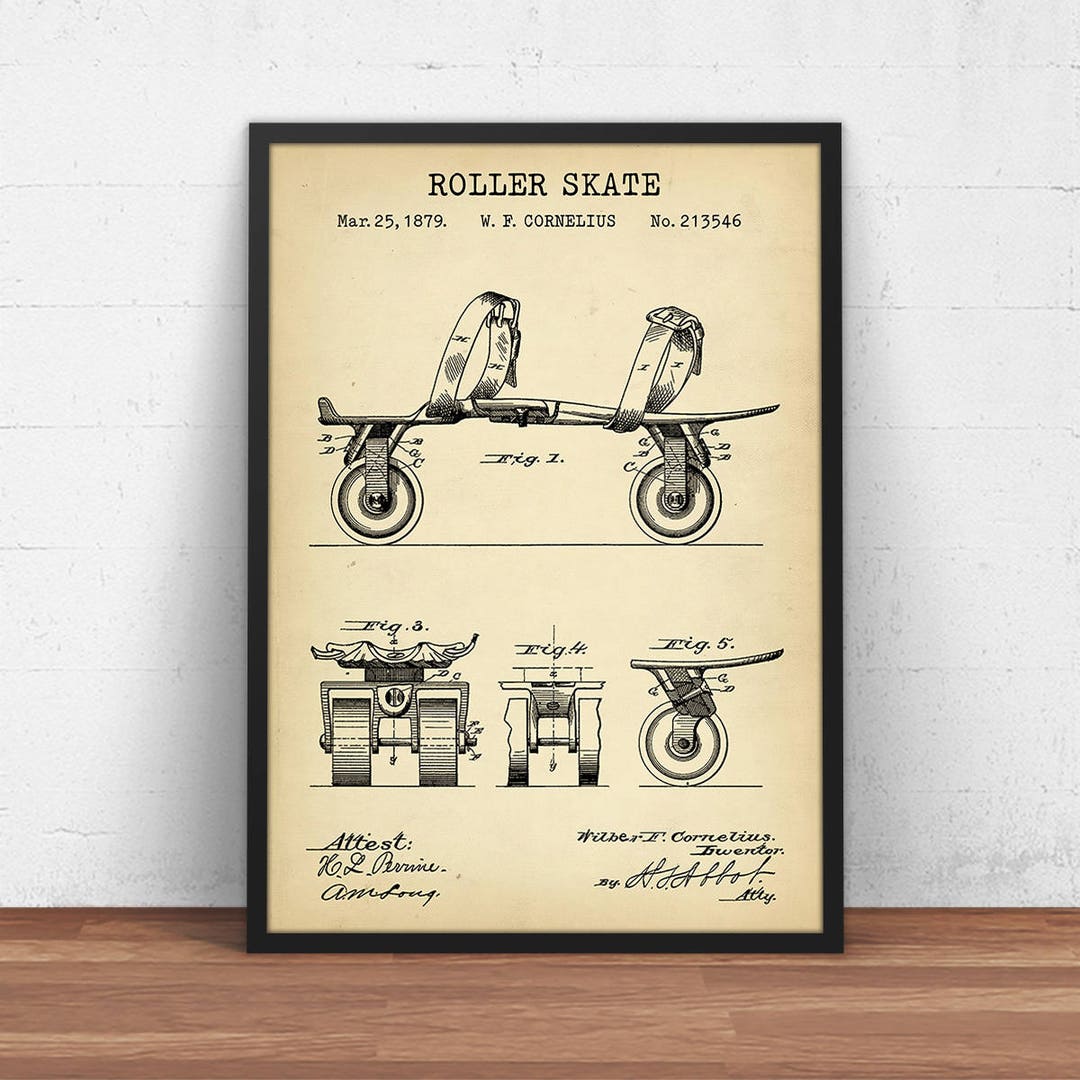 Roller Skates Blueprint Art, Patent Prints, Vintage Roller Skate Wall ...