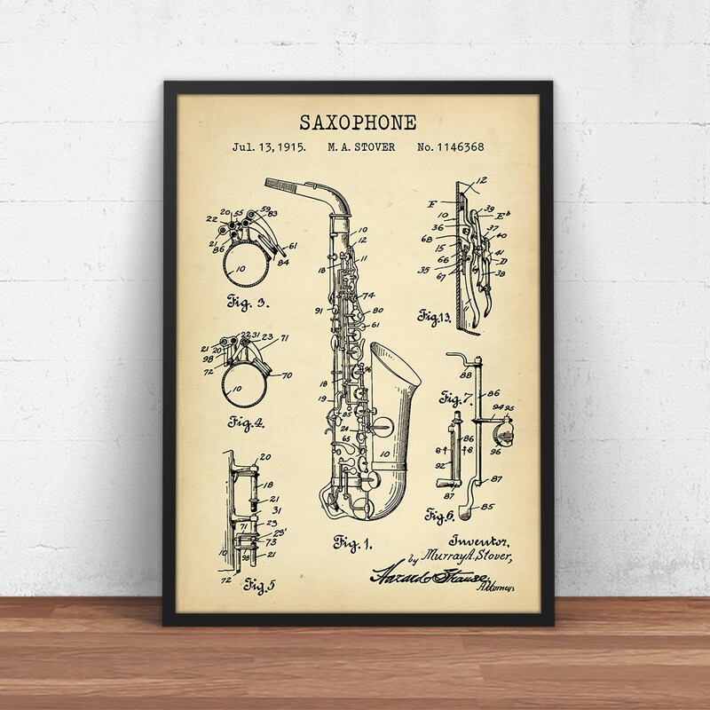 Saxophone Blueprint Art - Etsy UK