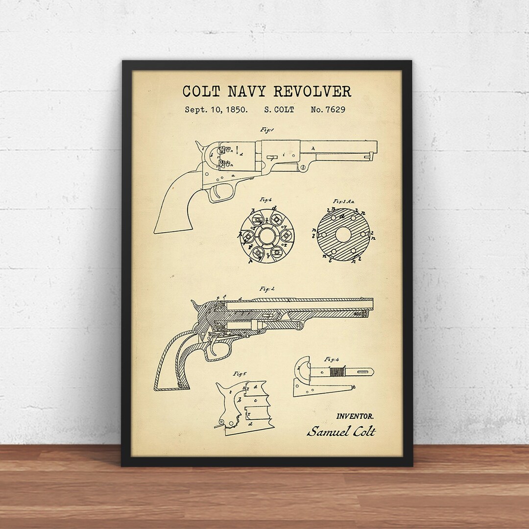 Colt Navy Revolver Patent Print, Gun Blueprint, Firearm Poster, Gun ...