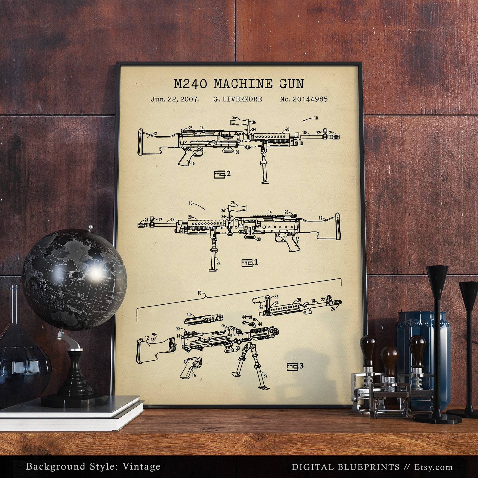 M240 Machine Gun Patent Print Machine Gun Blueprint Gift for - Etsy