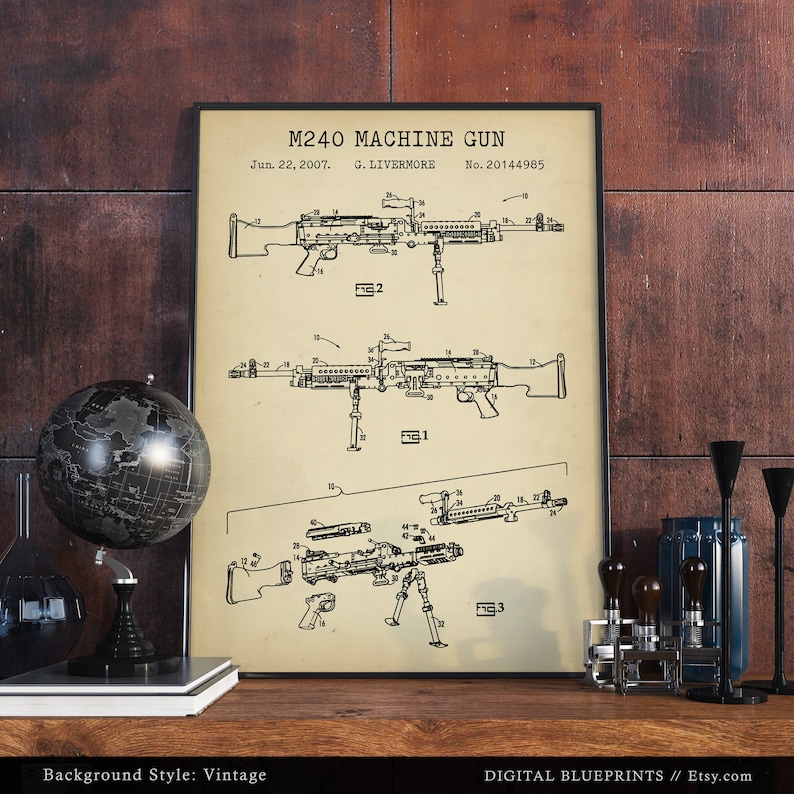 M240 Machine Gun Patent Print Machine Gun Blueprint Gift for - Etsy ...