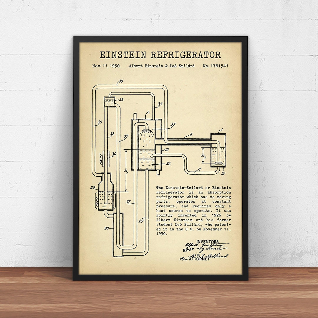 Einstein Refrigerator Patent Print, Mad Scientist Decor, Albert ...