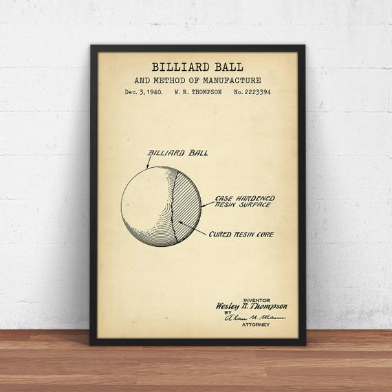 Billiard Ball Blueprint Art Billiards Patent Prints Pool | Etsy