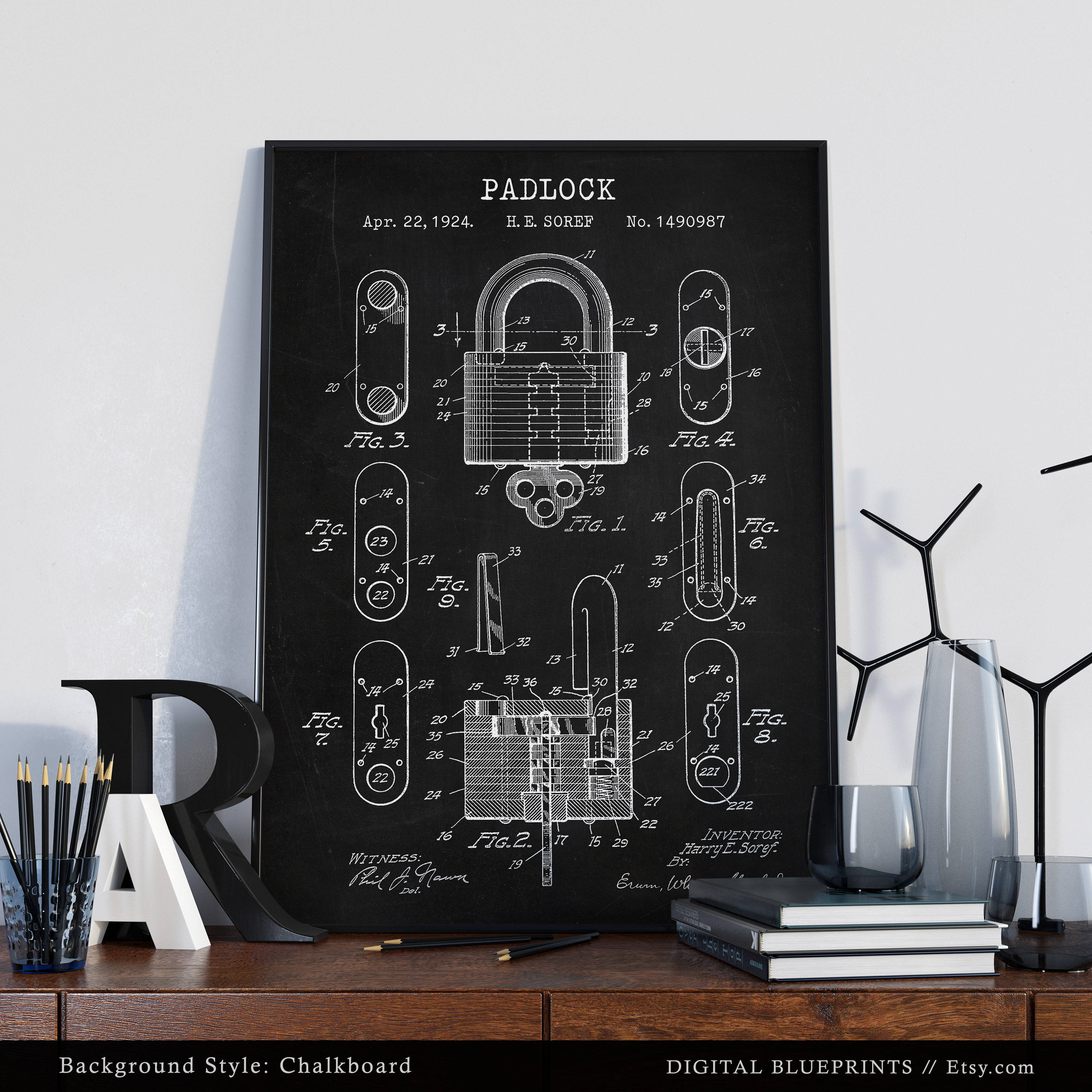 Padlock 1924 Patent Print Master Lock Padlock Blueprint | Etsy
