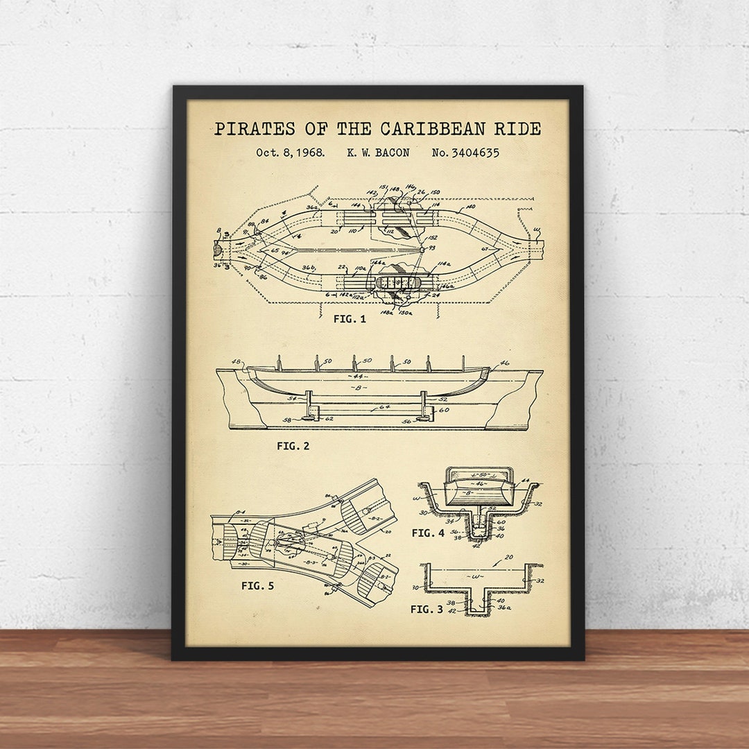 Pirates of the Caribbean Ride Patent Print, Disneyland Wall Art ...