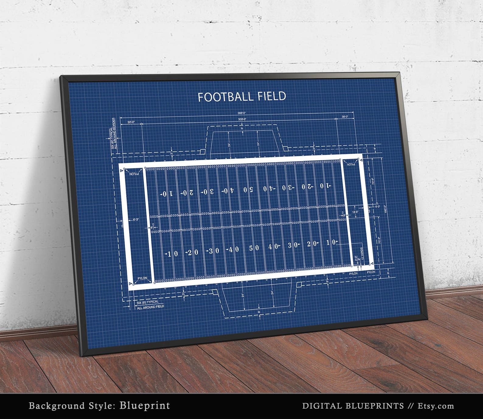 Football Field Print American Football Field Diagram | Etsy