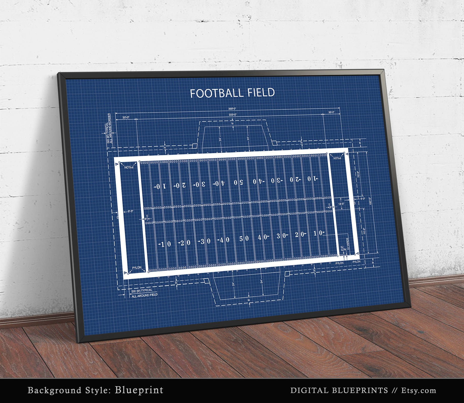 Football Field Print American Football Field Diagram | Etsy