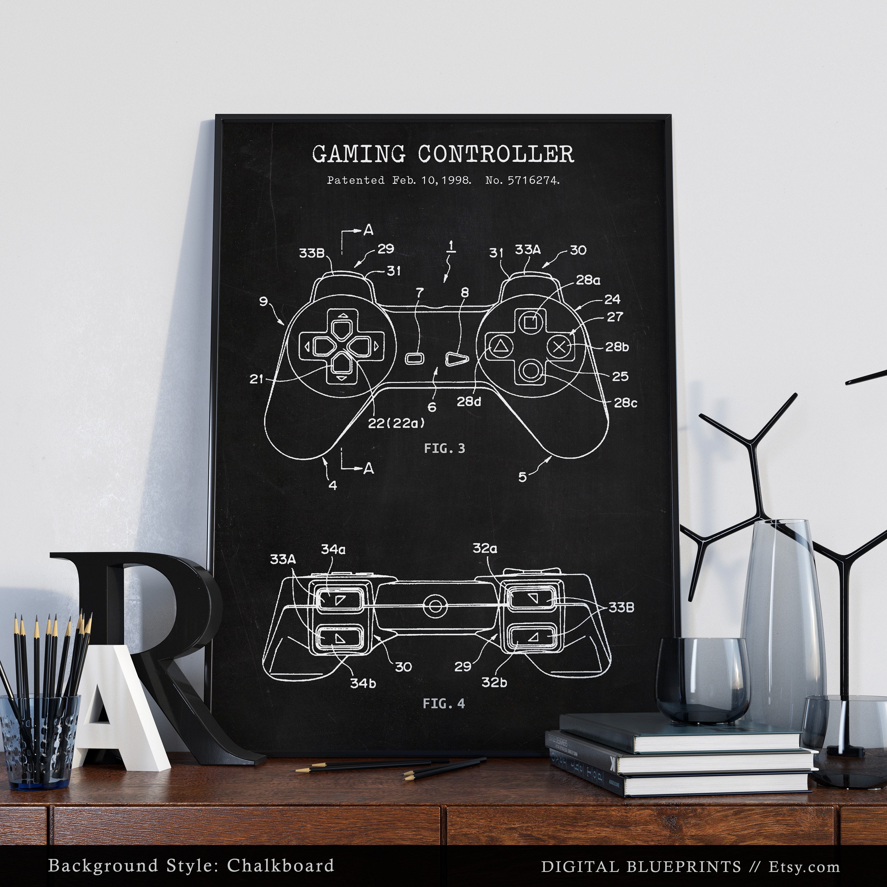 Gaming Controller Blueprint Art, Patent Prints, Gamer Gifts, Game Room ...