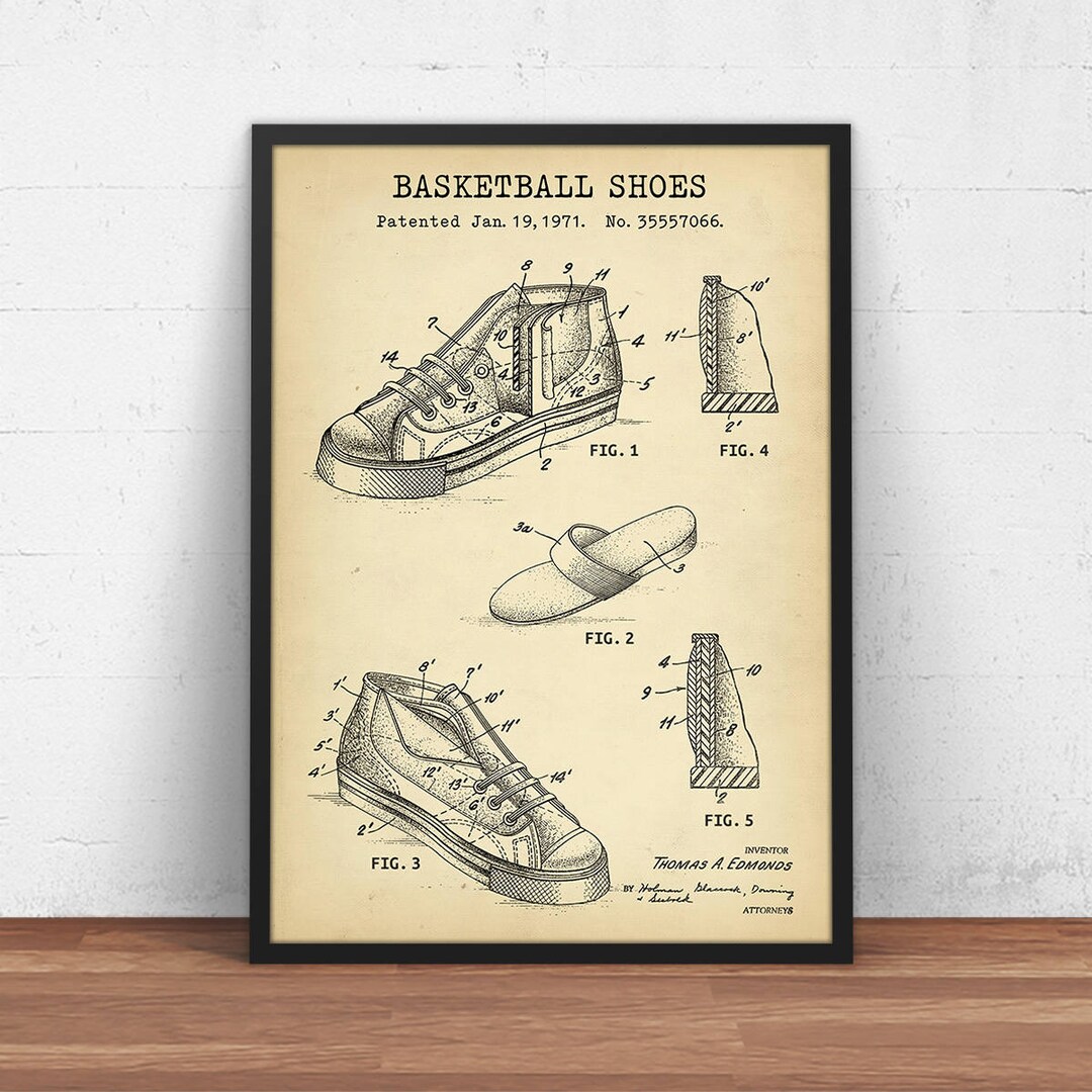 Basketball Shoes Design Patent, Blueprint Art, Basketball Player Gifts ...