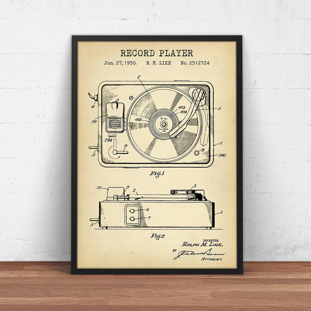 Record Player Patent Print, Record Player Blueprint, Vintage Turntable ...
