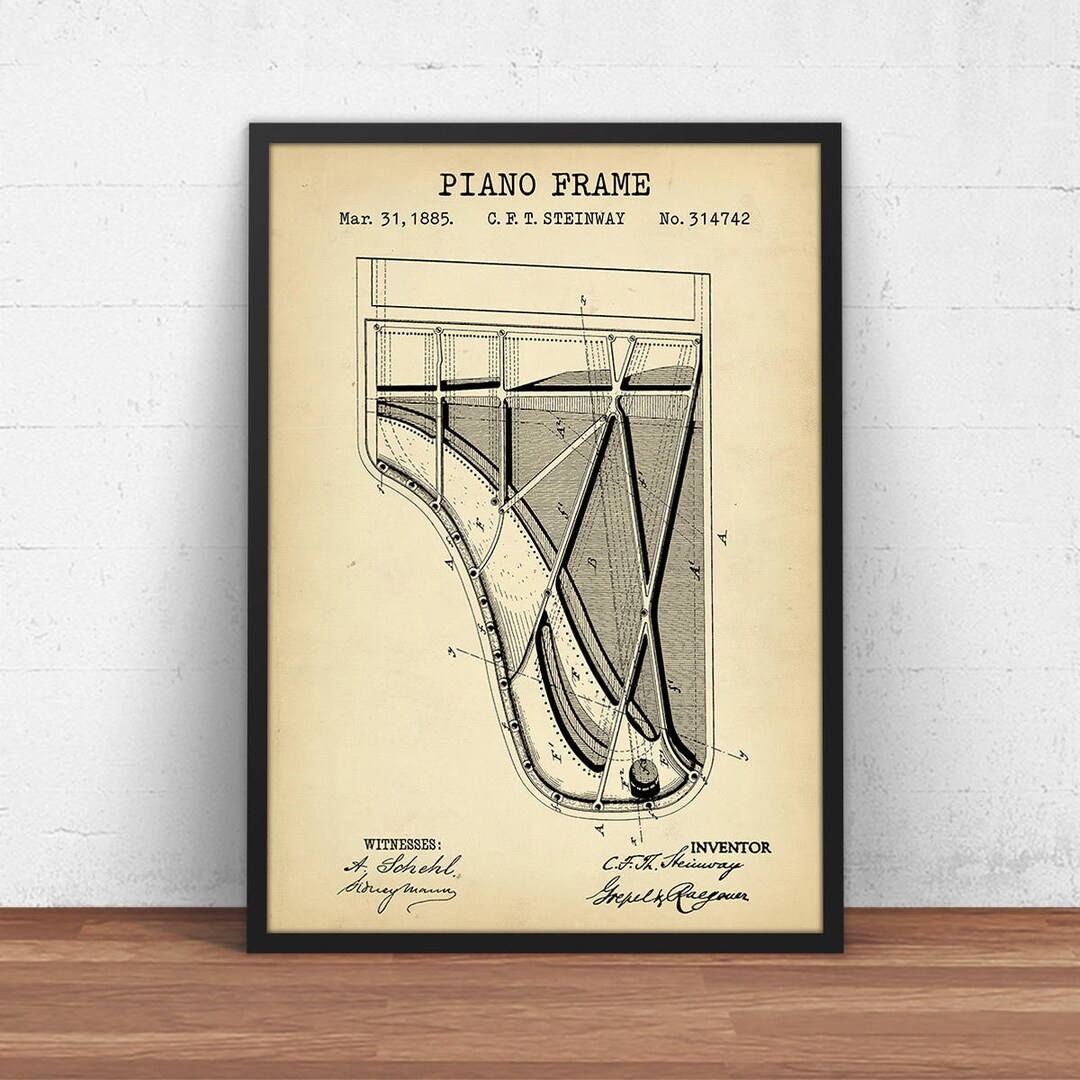 Piano Frame Patent Print, Piano Blueprint Art, Gift for Music Teacher ...