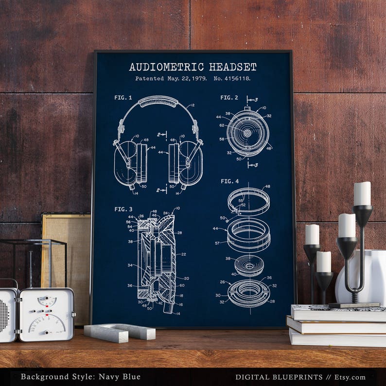 Headphone Patent Artwork Audio Headset Blueprint Headphones - Etsy