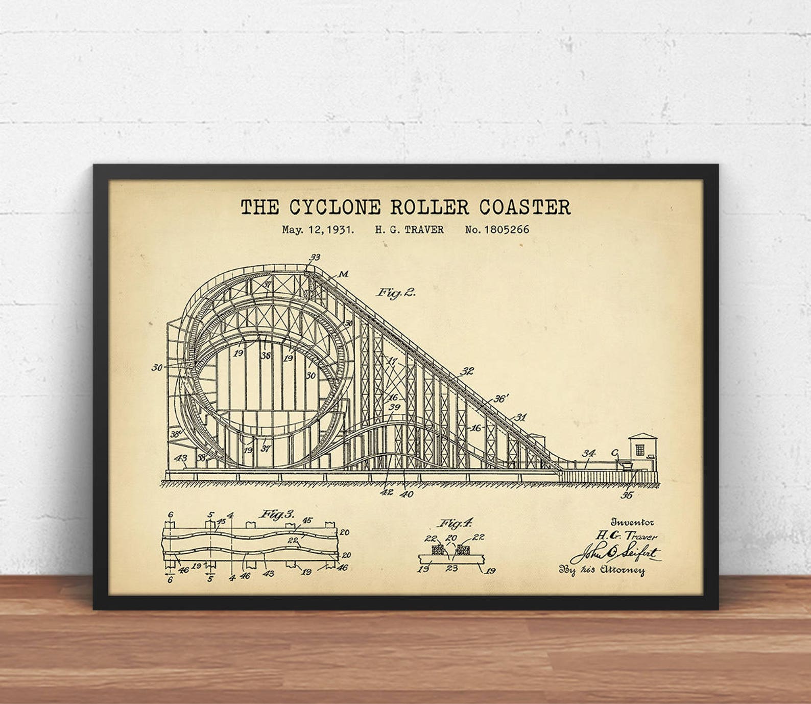 The Cyclone Roller Coaster Blueprint Art Roller Coaster - Etsy