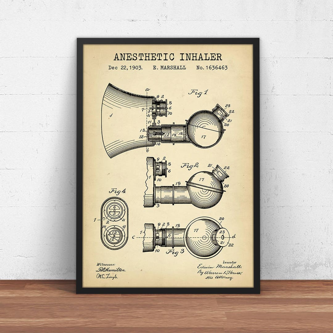Anesthetic Inhaler Patent Print, Medical Student, Surgical Instrument ...