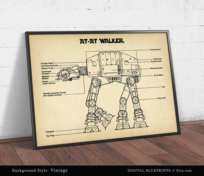 AT AT Walker Blueprint Art, Star Wars Poster Print, Wall Art, Gifts ...