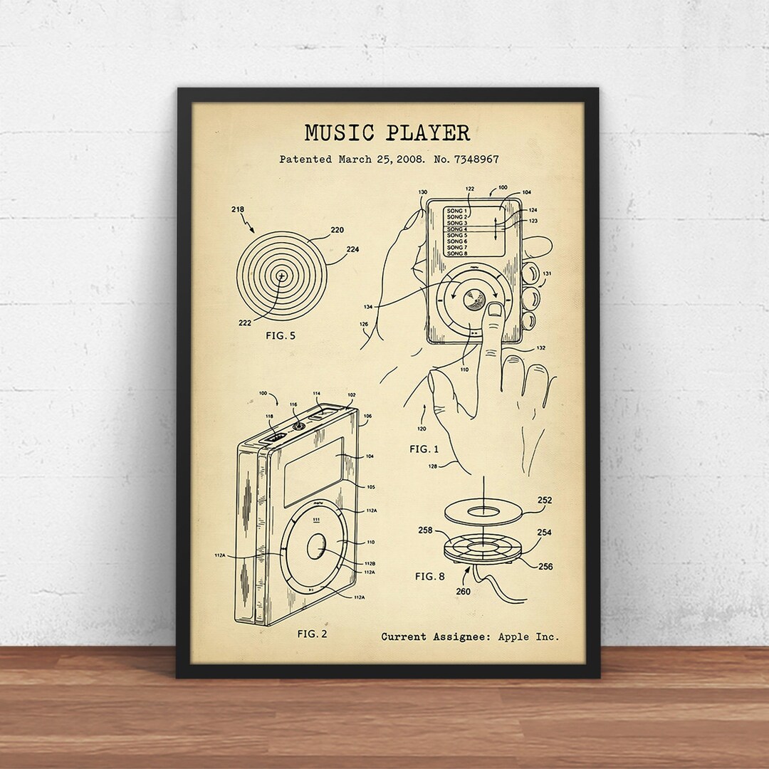 Apple Ipod Patent Print, MP3 Player Blueprint Art, Steve Jobs Patents ...