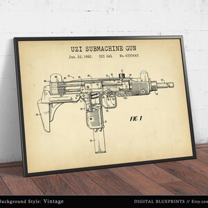 Uzi Submachine Gun Patent Print, Firearm Blueprint, Veteran Gifts ...