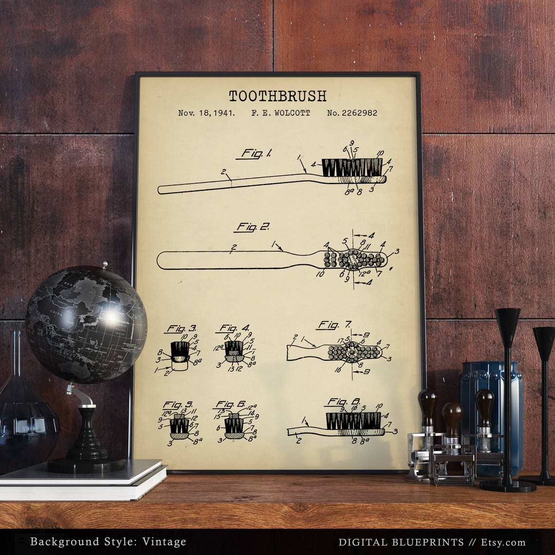 Bathroom Decor, Toothbrush Patent Print, Blueprint Art, Dental Wall Art ...