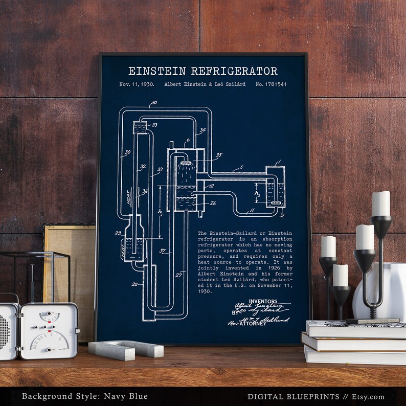 Einstein Refrigerator Patent Print, Mad Scientist Decor, Albert ...