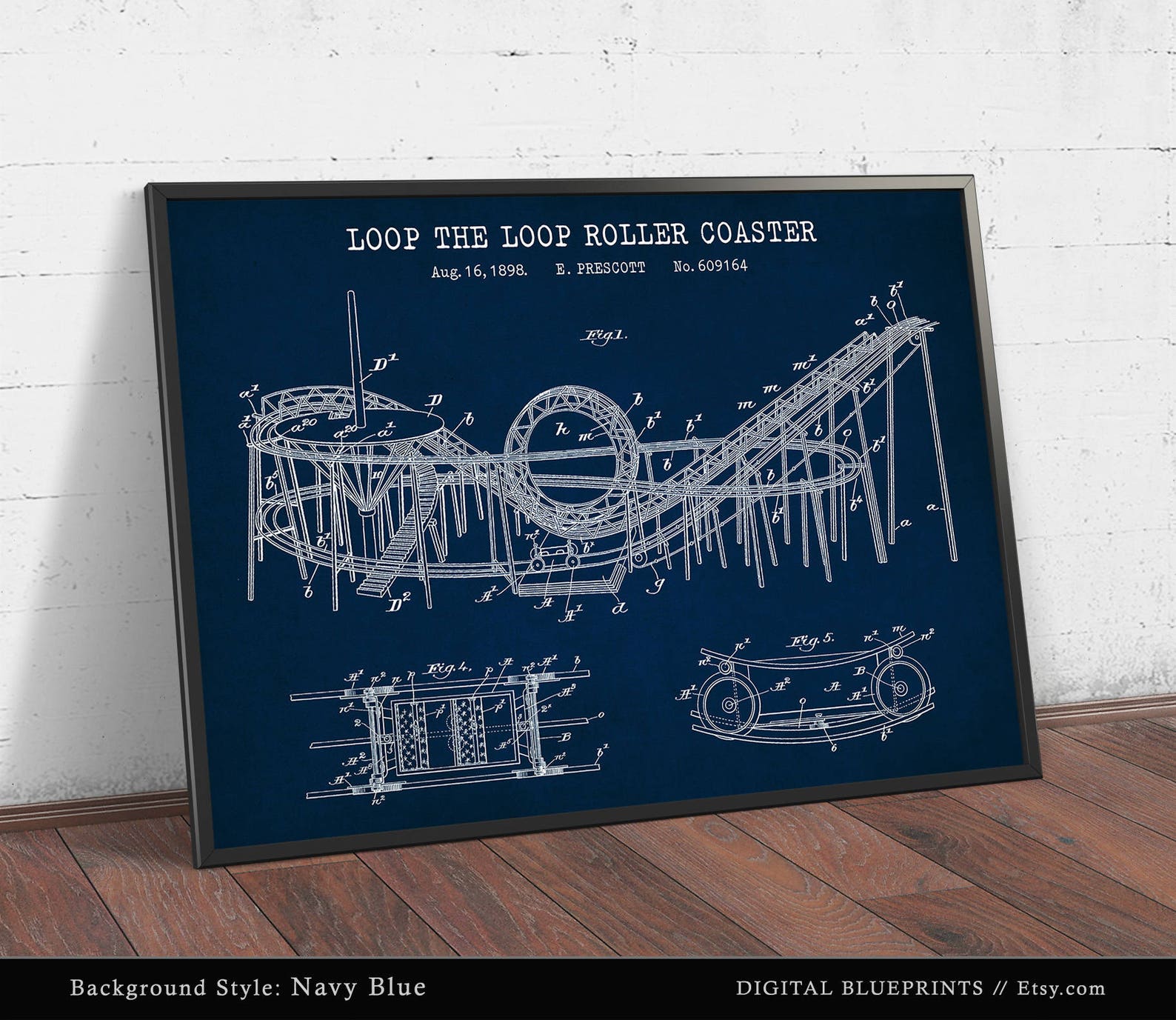 Roller Coaster Blueprint Art Loop the Loop Roller Coaster | Etsy
