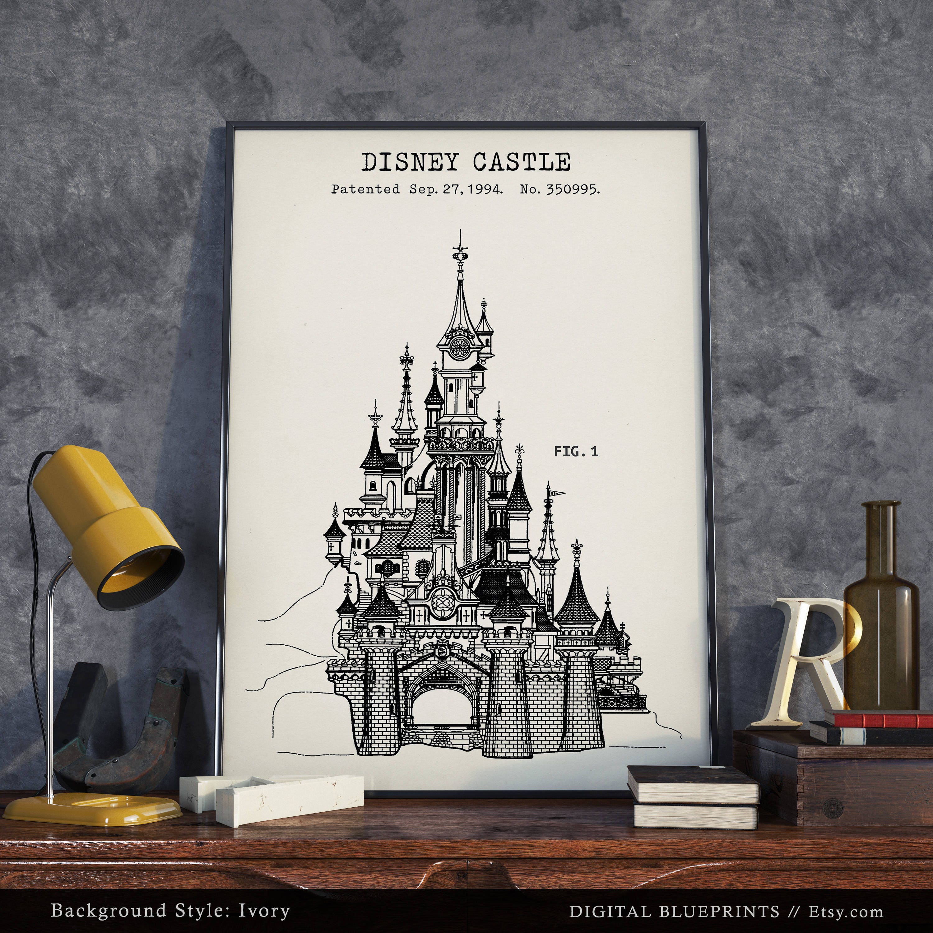 Disney Castle Patent Print, Sleeping Beauty Castle Blueprint, Nursery Wall Art Decor, Disneyland ...