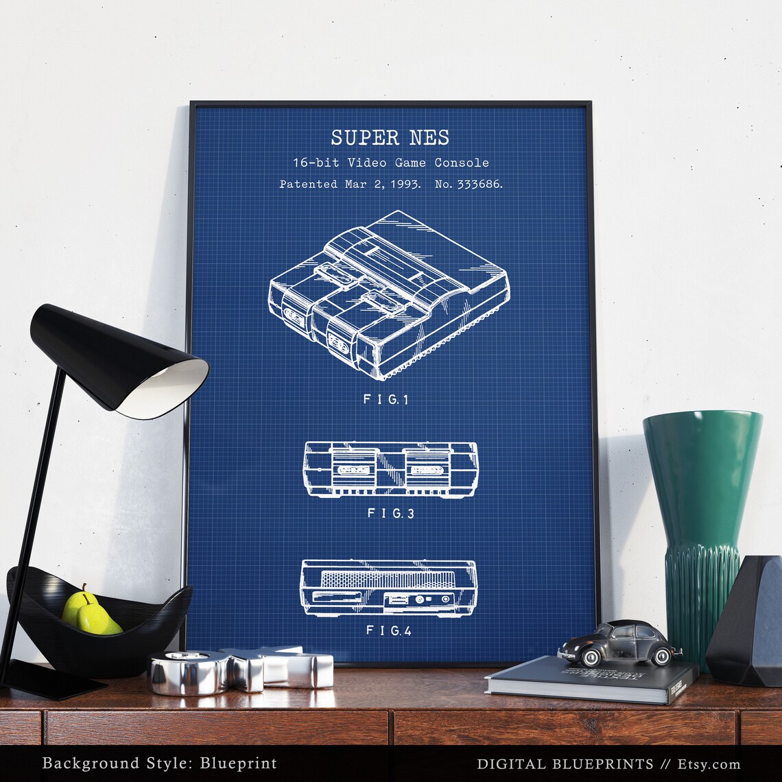 Super Nintendo Game Console Patent Print, SNES Blueprint Art, Nintendo ...