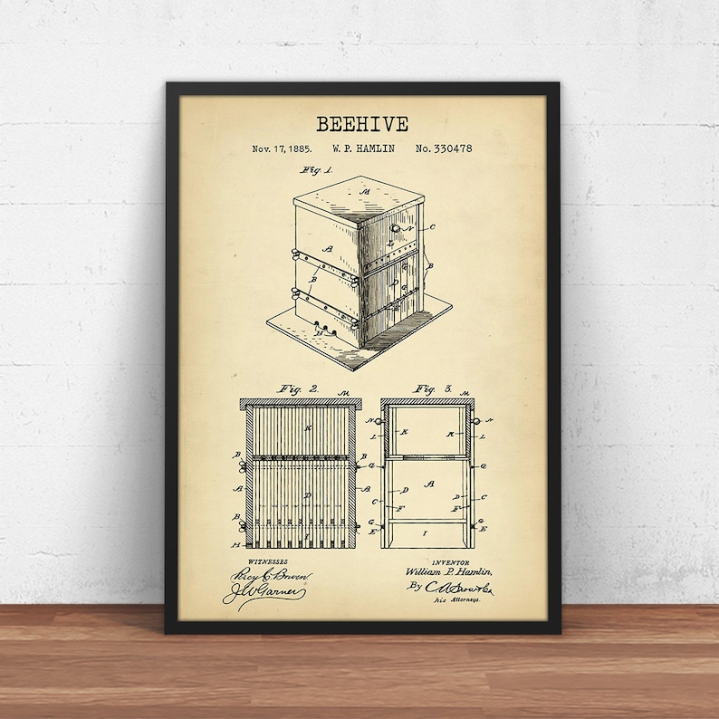 Beehive Patent Print Gardening Poster Honey Farmer Gifts - Etsy