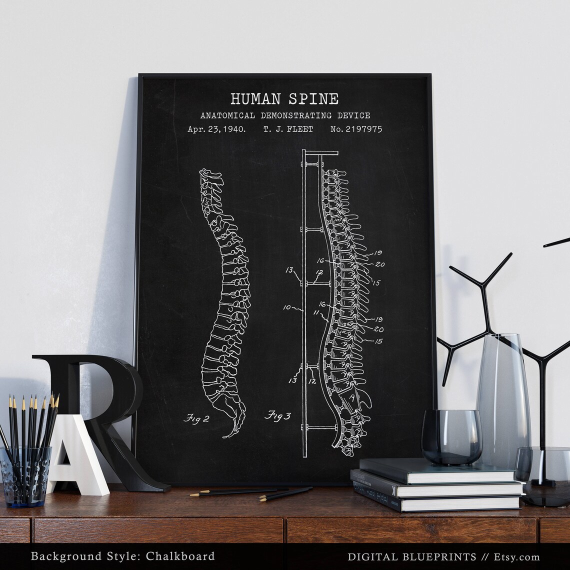 Human Skeleton Print, Anatomical Spine Art, Medical Skeleton Design ...