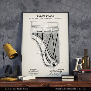 Piano Frame Patent Print, Piano Blueprint Art, Gift for Music Teacher ...