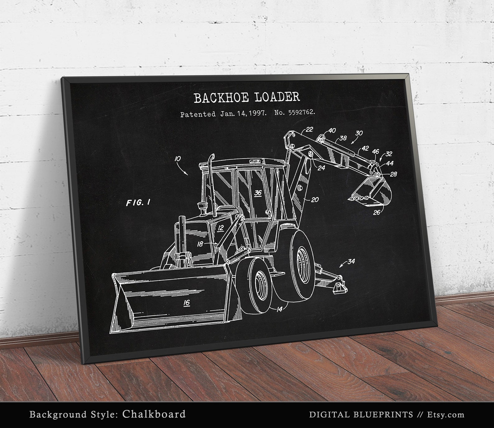 Backhoe Loader Patent Print Earth Mover Blueprint Art | Etsy