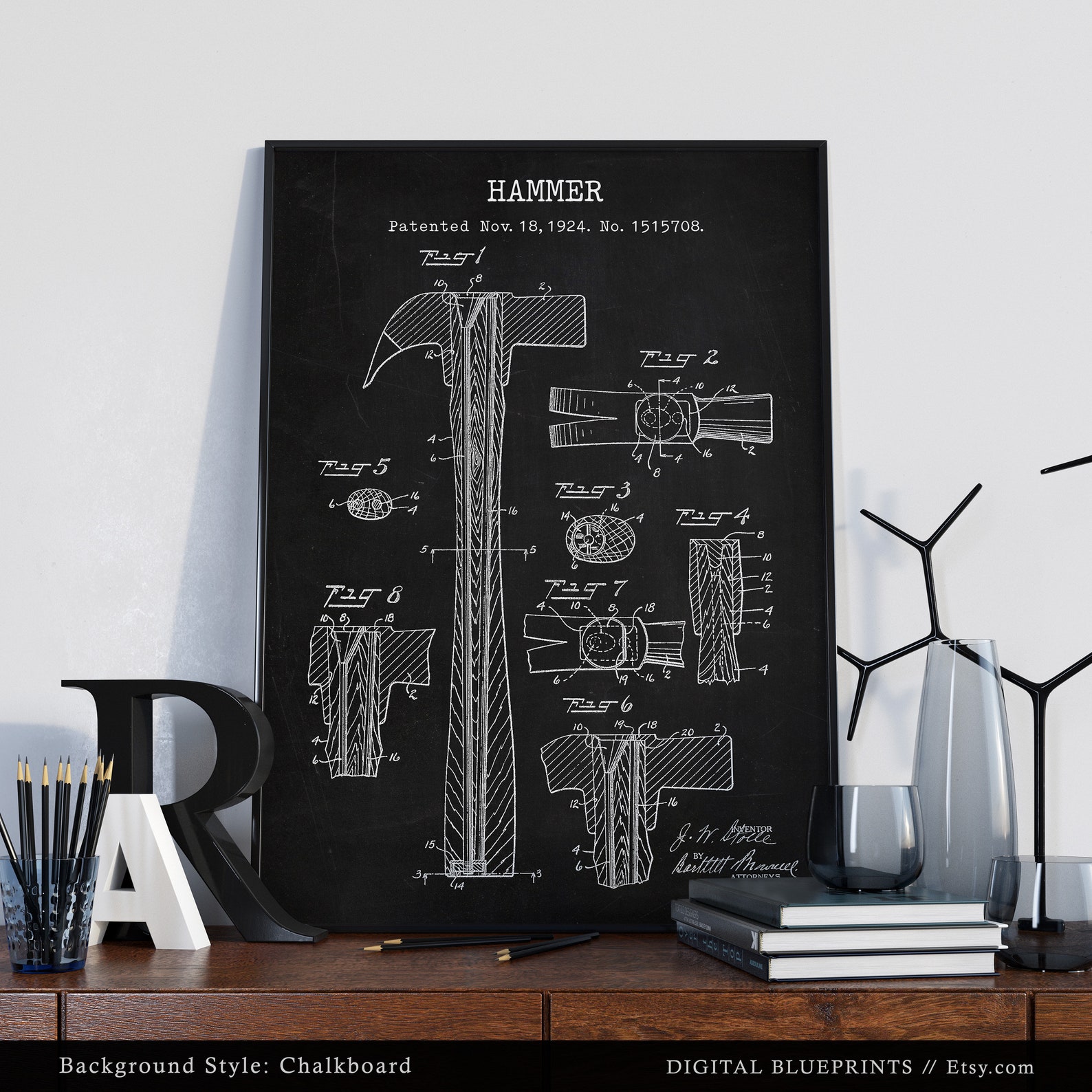 Hammer Patent Print, Vintage Tools, Garage Decor, Workshop Wall Art ...