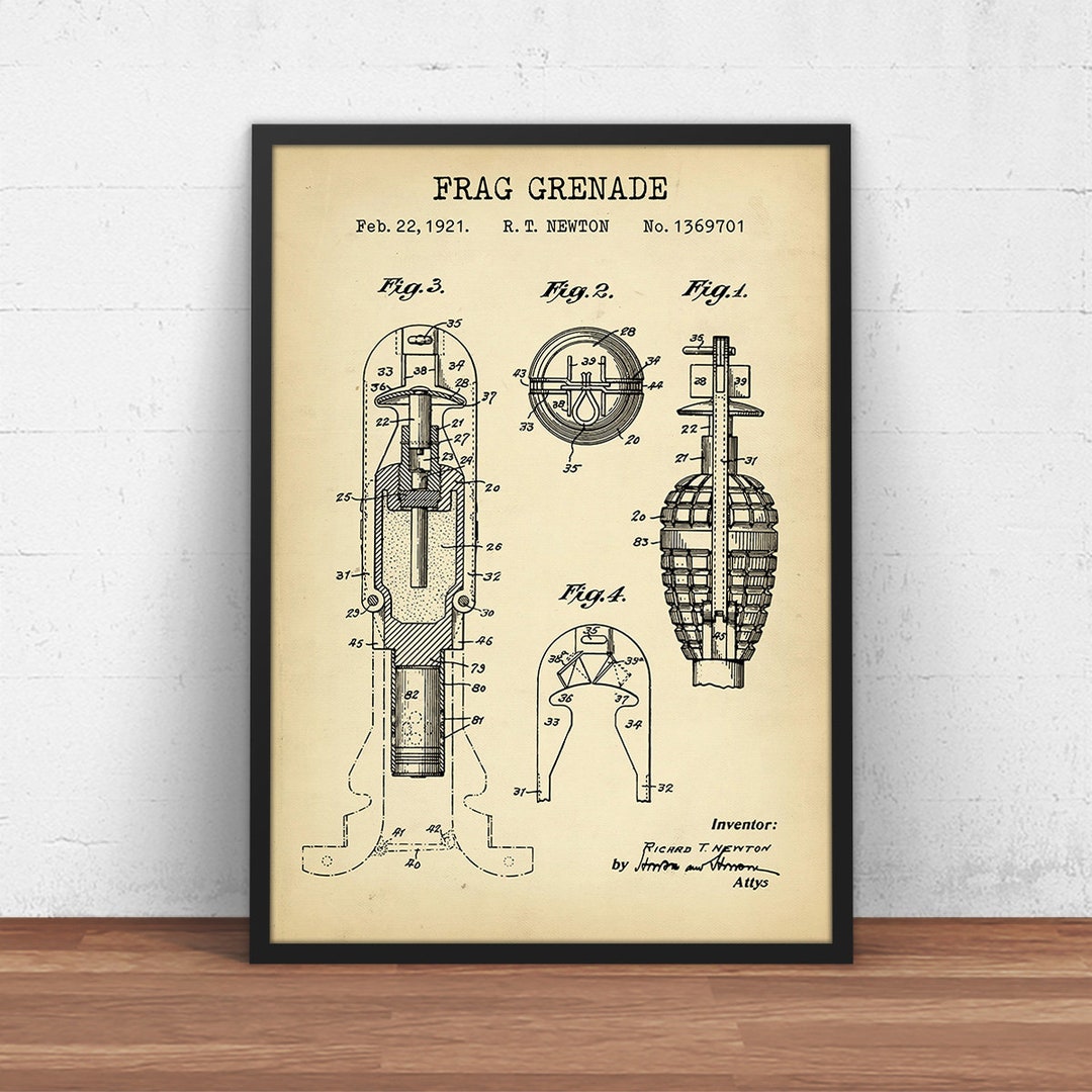 Frag Grenade Patent Print - Blueprint Art - Military Wall Art - Army ...