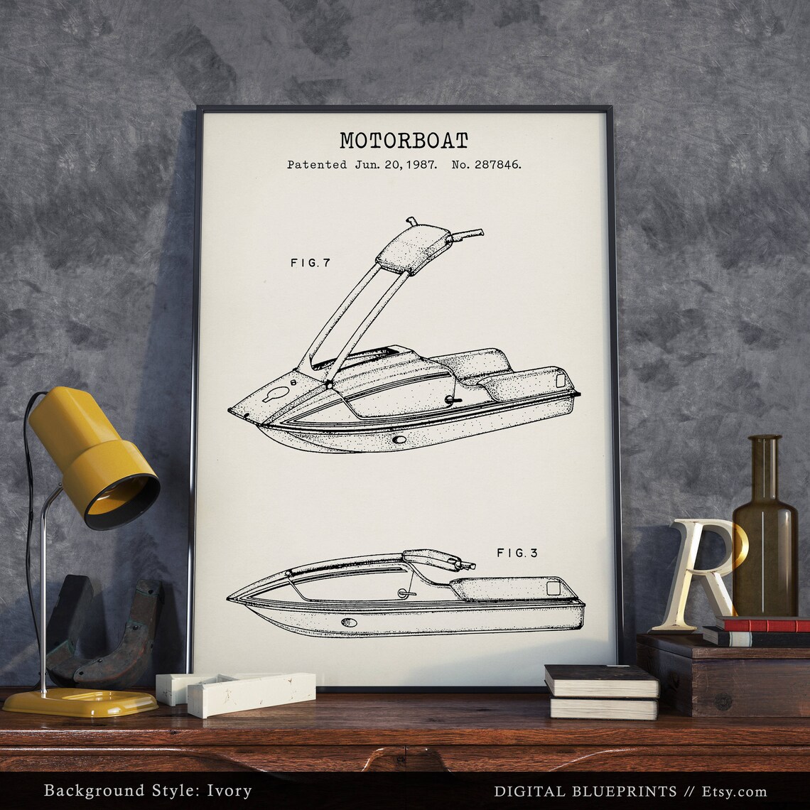 Jet Ski Poster, Patent Prints, Water Ski Decor, Kawasaki Motorboat ...