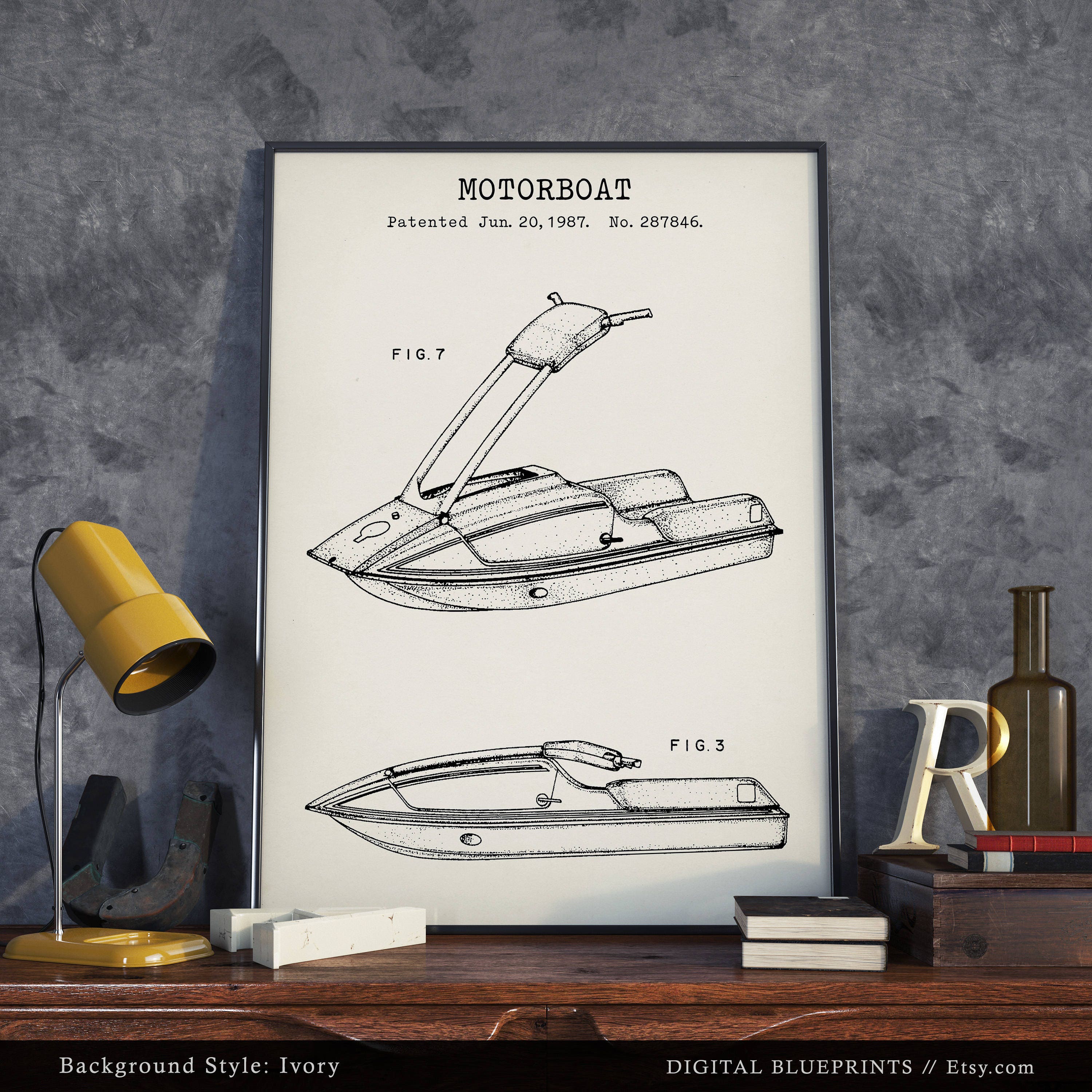 Jet Ski Poster, Patent Prints, Water Ski Decor, Kawasaki Motorboat ...