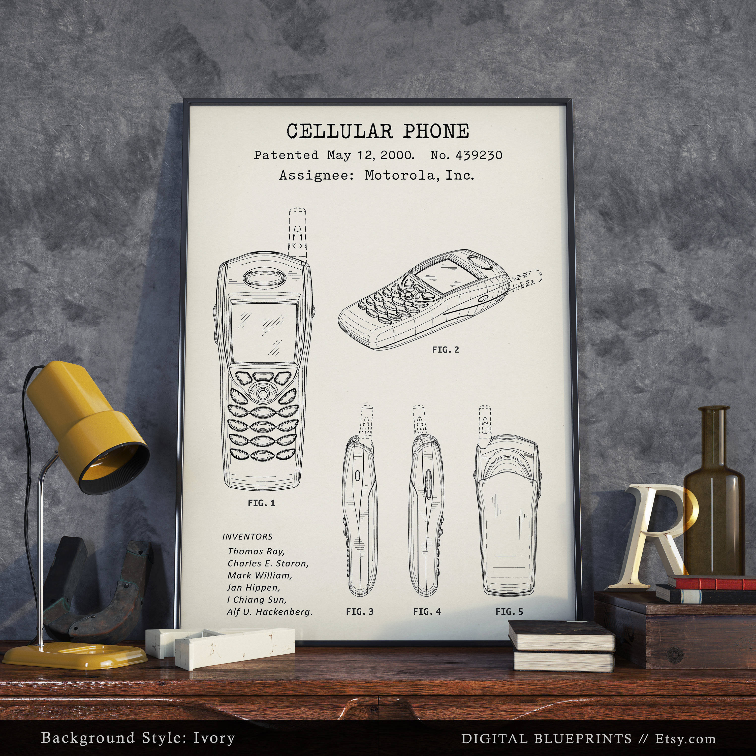 Cellular Phone Blueprint Art Digital Download Mobile Phone | Etsy