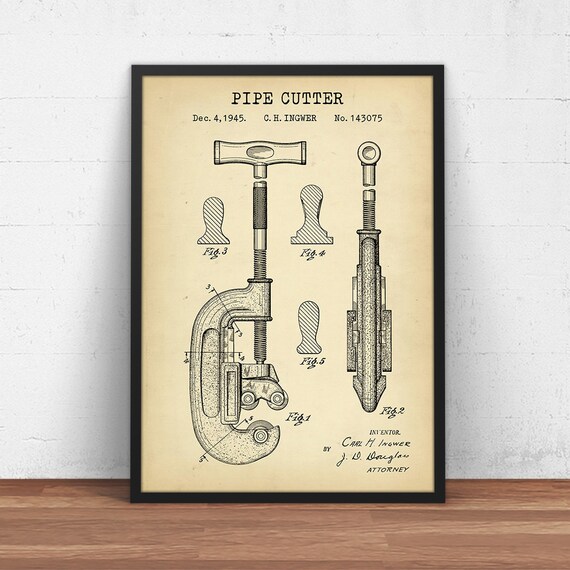 Prints Art & Collectibles Tool Art Garage Decor Pipe Cutting Tool Print ...