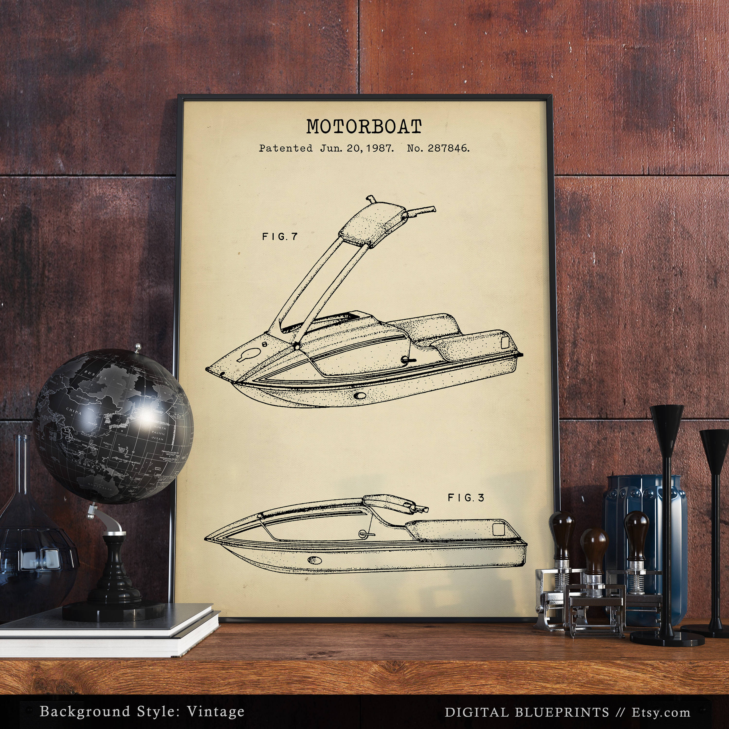 Jet Ski Poster, Patent Prints, Water Ski Decor, Kawasaki Motorboat ...