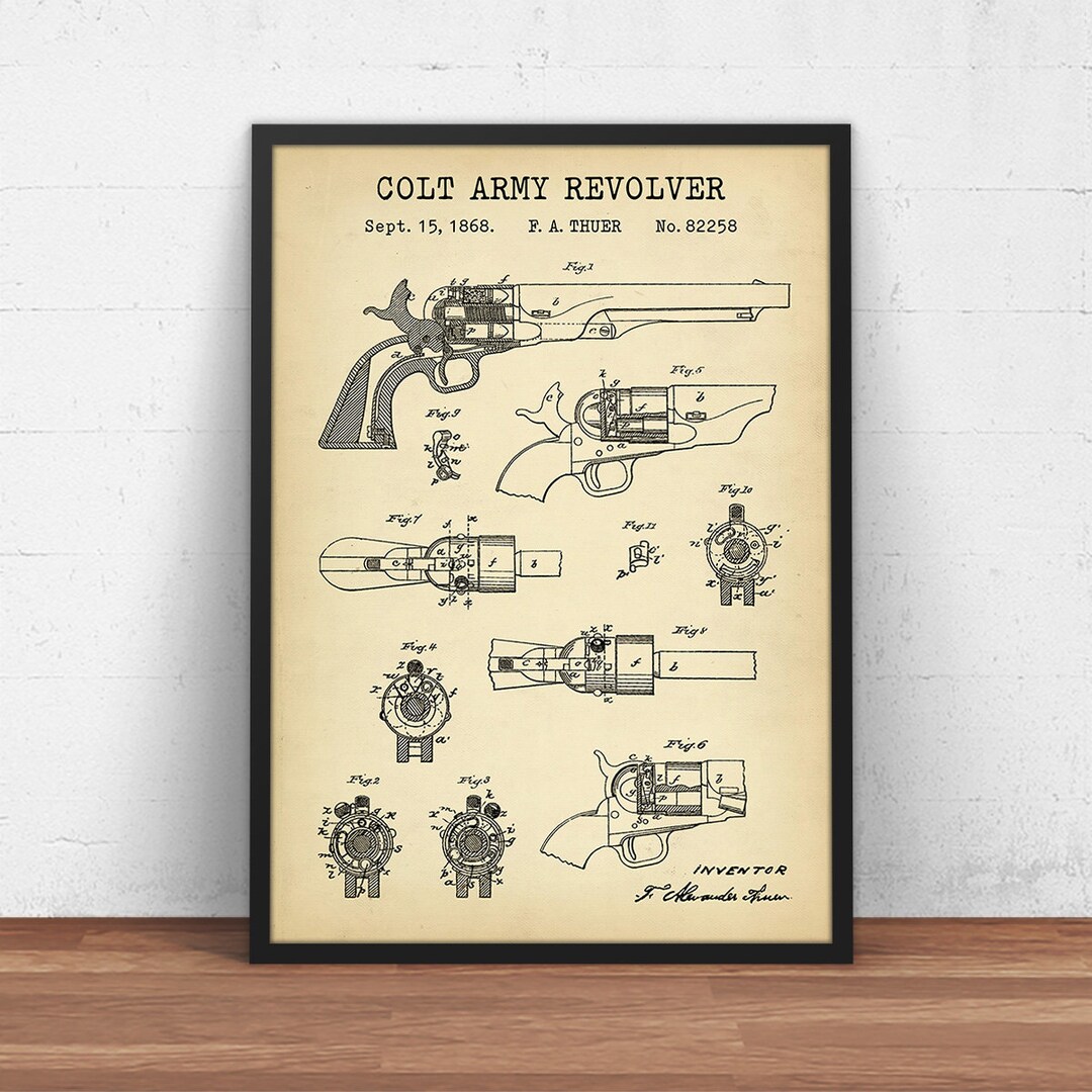 Army Revolver Patent Print, Thuer Gun Blueprint, Firearm Poster, Gun ...