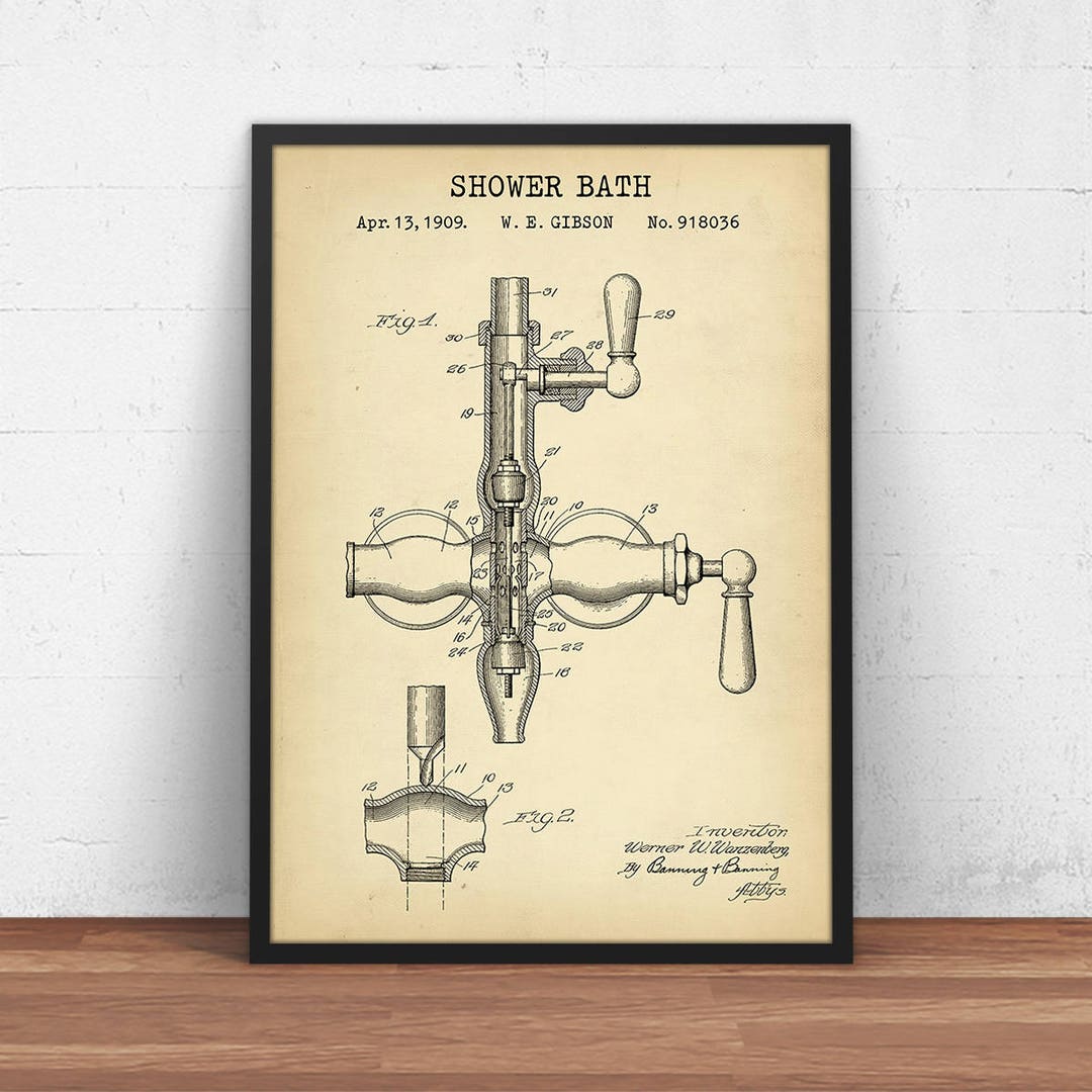 Bathroom Poster, Shower Bath Patent Poster, Bathroom Wall Art, Restroom ...
