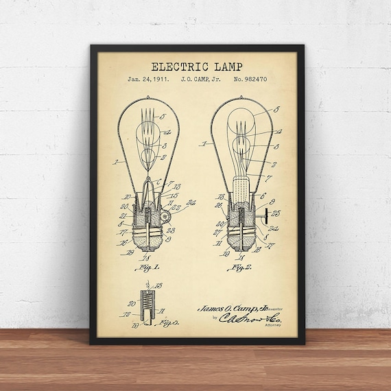Electric Lamp 1911 Patent Print Light Bulb Patent Poster - Etsy