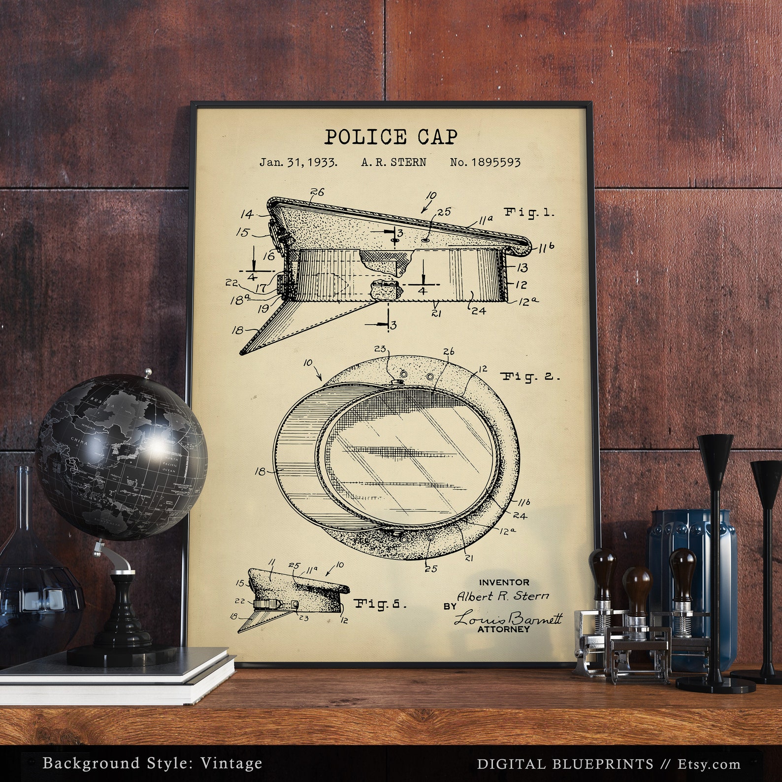 Police Cap Patent Print Office Decor Cop Hat Poster Police | Etsy