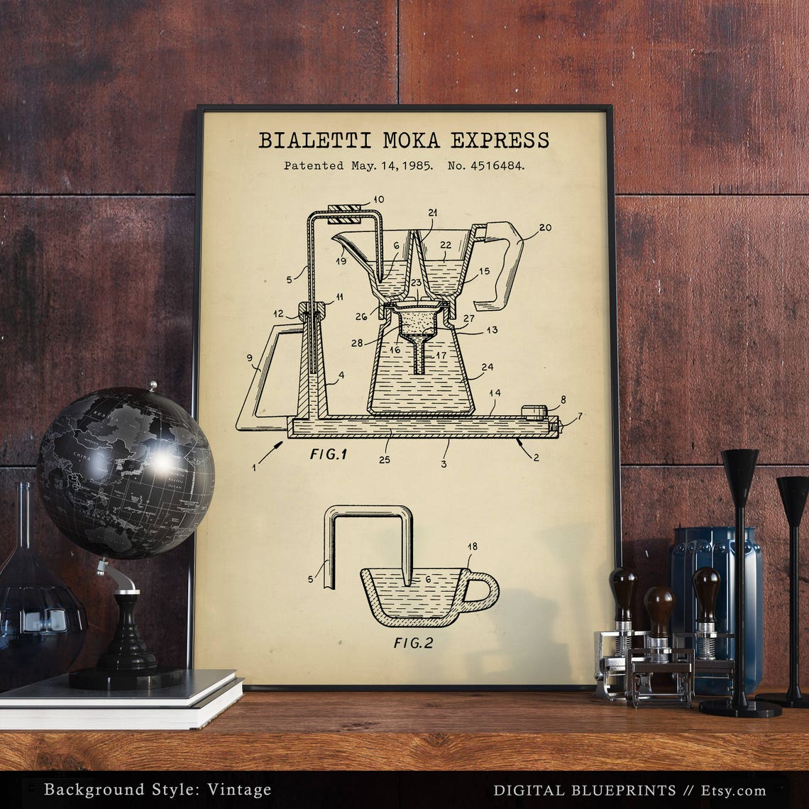 Bialetti Moka Pot Patent Poster, Moka Express Blueprint, Coffee Print ...